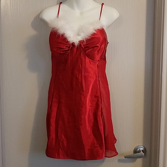 Intimates & Sleepwear | Nightie New Red Nightie With White Feather Trim ...